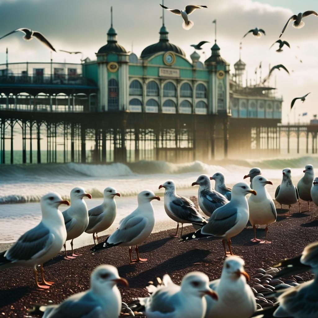 Seagulls at Brighton Pier - AI Generated Artwork - NightCafe Creator