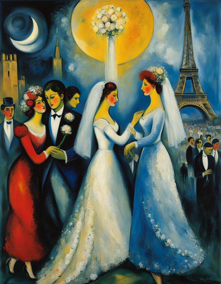 Brides of the Eiffel tower, expressionism, oil on canvas by Marc ...