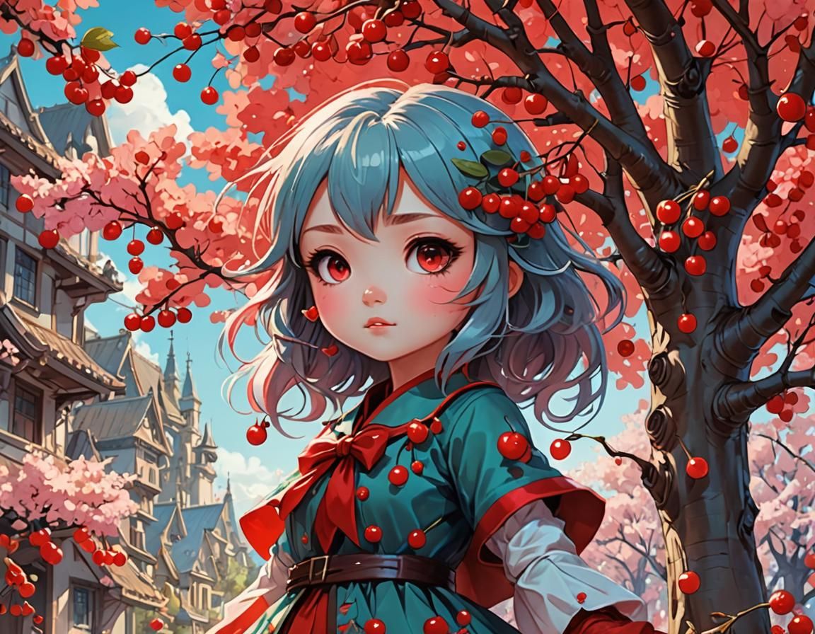 red cherries girl chibi - AI Generated Artwork - NightCafe Creator