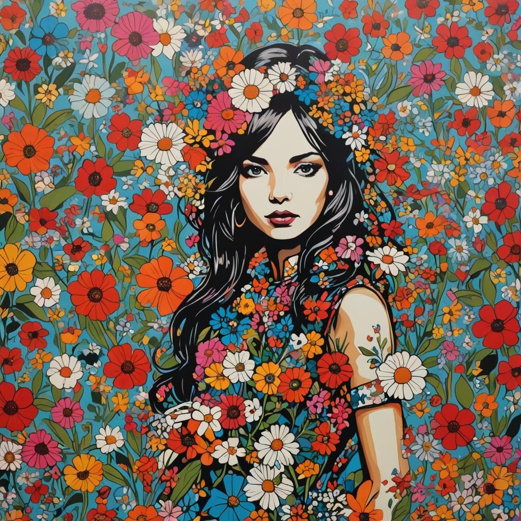 "make love, don't war" decorated with flowers and girls - Andy Varhol ...