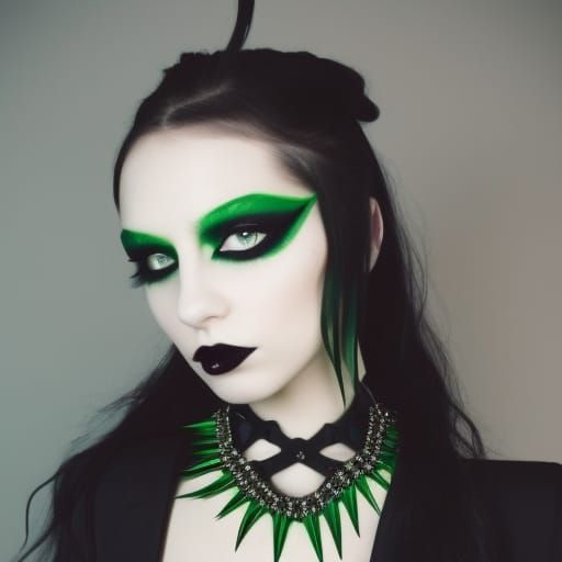 Ethereal gothic young lady with long black hair& green eyes& smoky ...