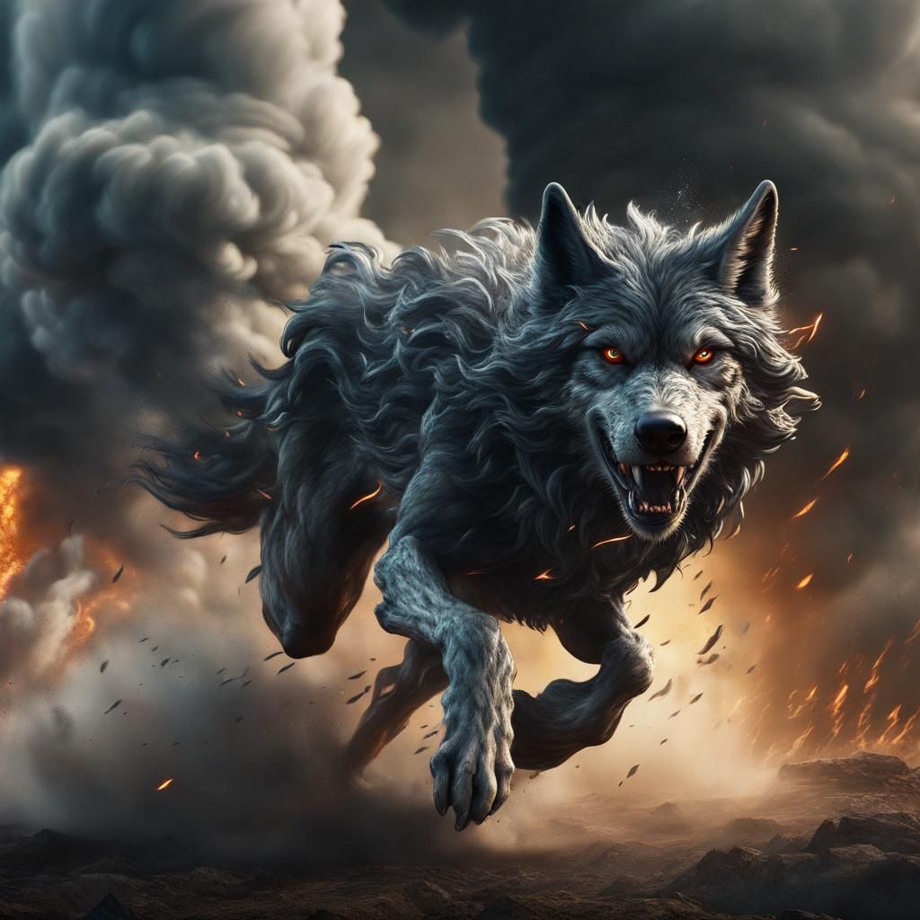 2d running smokey wolf twisting out of horizontal tornado - AI ...