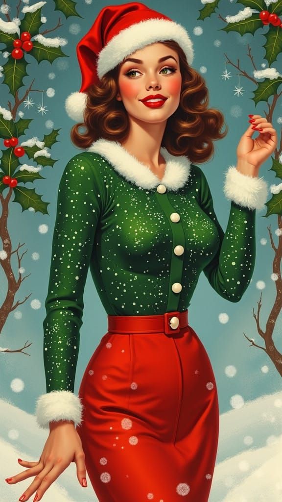 Xmas pinup model - Sultry Christmas Pinup in Vintage Style
