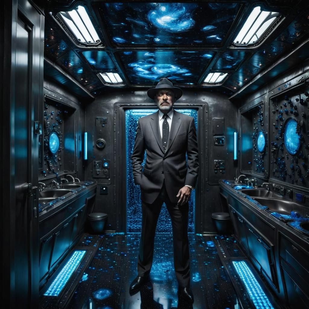 Detective Miller inspecting the weird behaving blue fluorescent alien ...