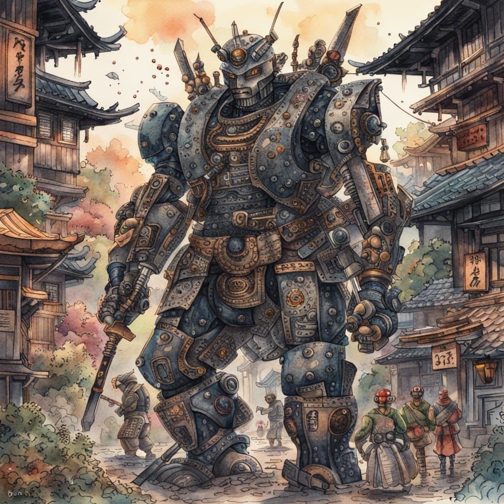 Watercolor, mecha-samurai - AI Generated Artwork - NightCafe Creator