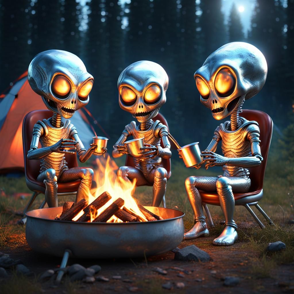 Alien Friends At A Campfire - AI Generated Artwork - NightCafe Creator
