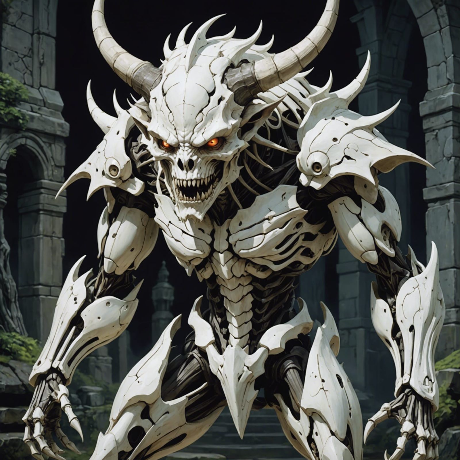 Bone-white skinned demon with humanoid traits. Its form carries an ...