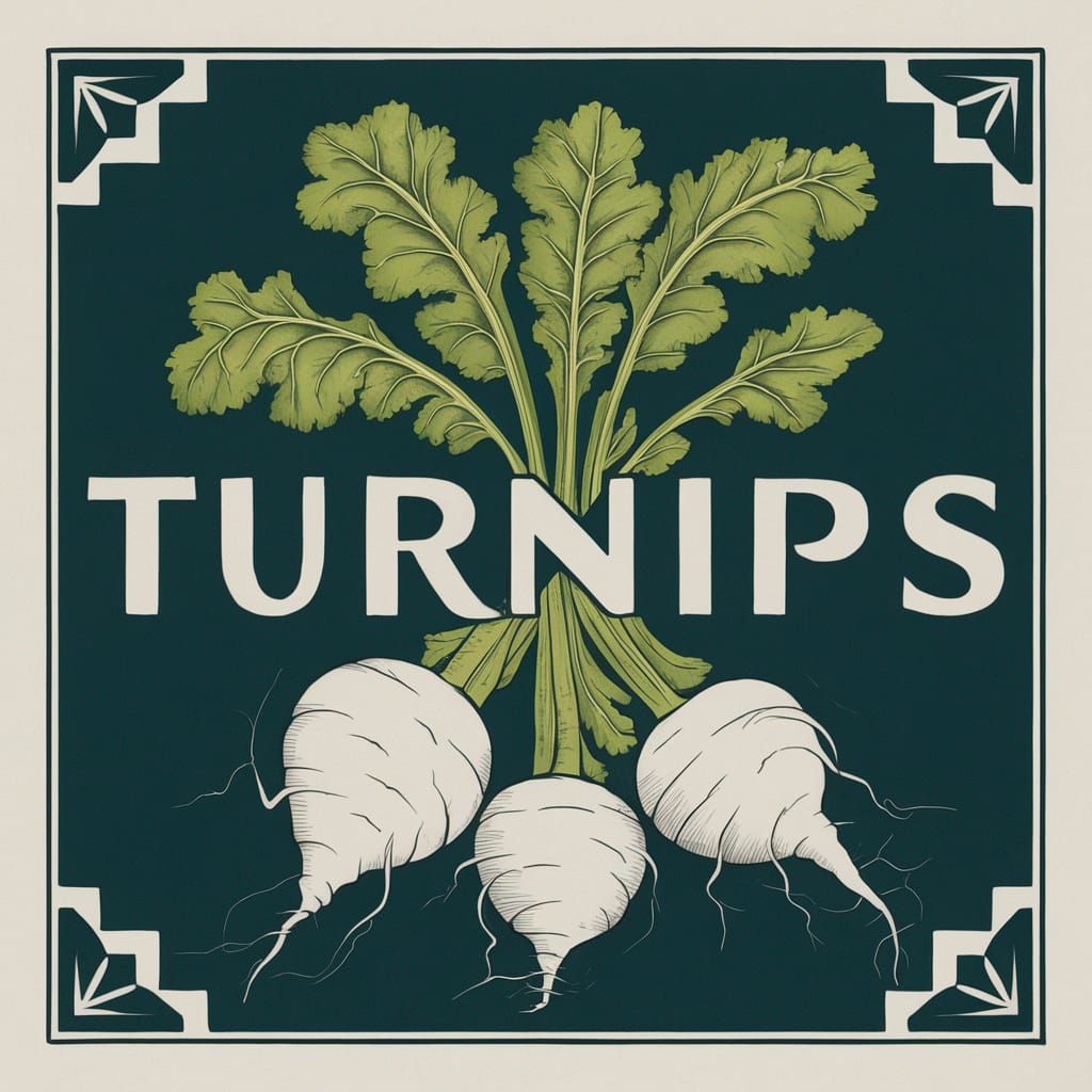 Turnips in Art Deco Woodcut Typography - AI Art