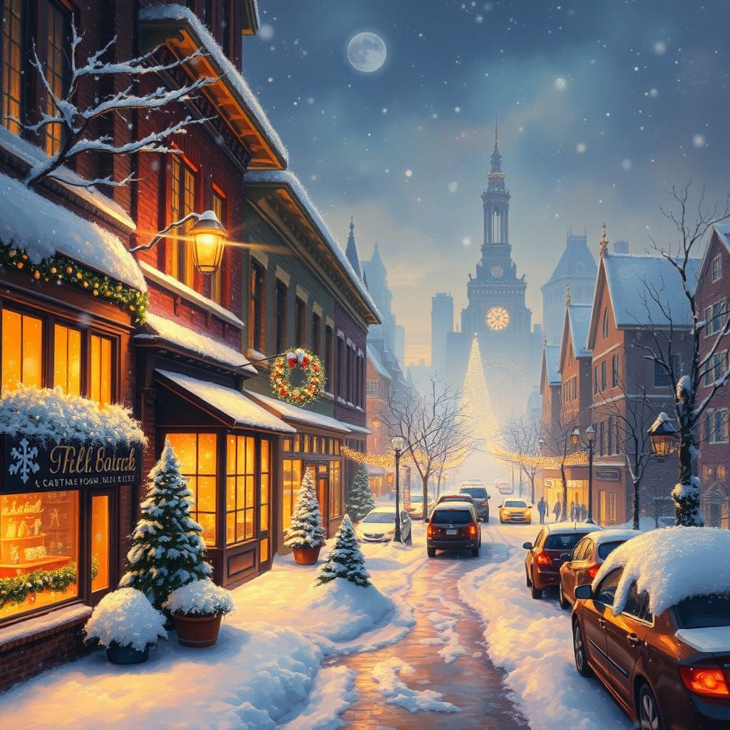 Winter Wonderland Nightscape in Whimsical Realism ... - AI Art