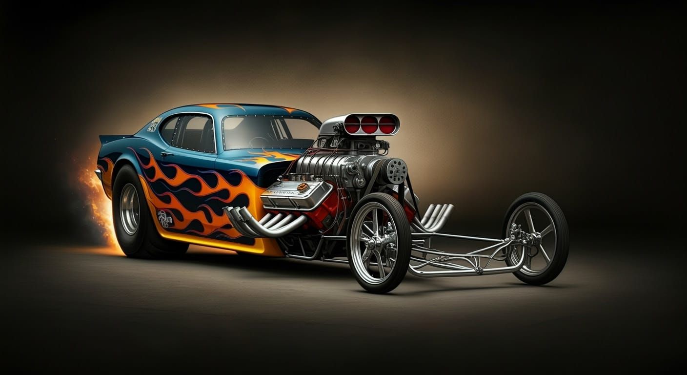Retro Dragster in Classic Flame Livery with Bold A... - AI Art