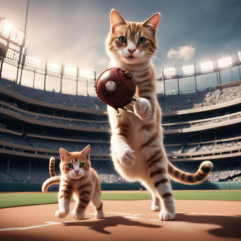 Cats playing baseball in a stadium - AI Generated Artwork - NightCafe ...
