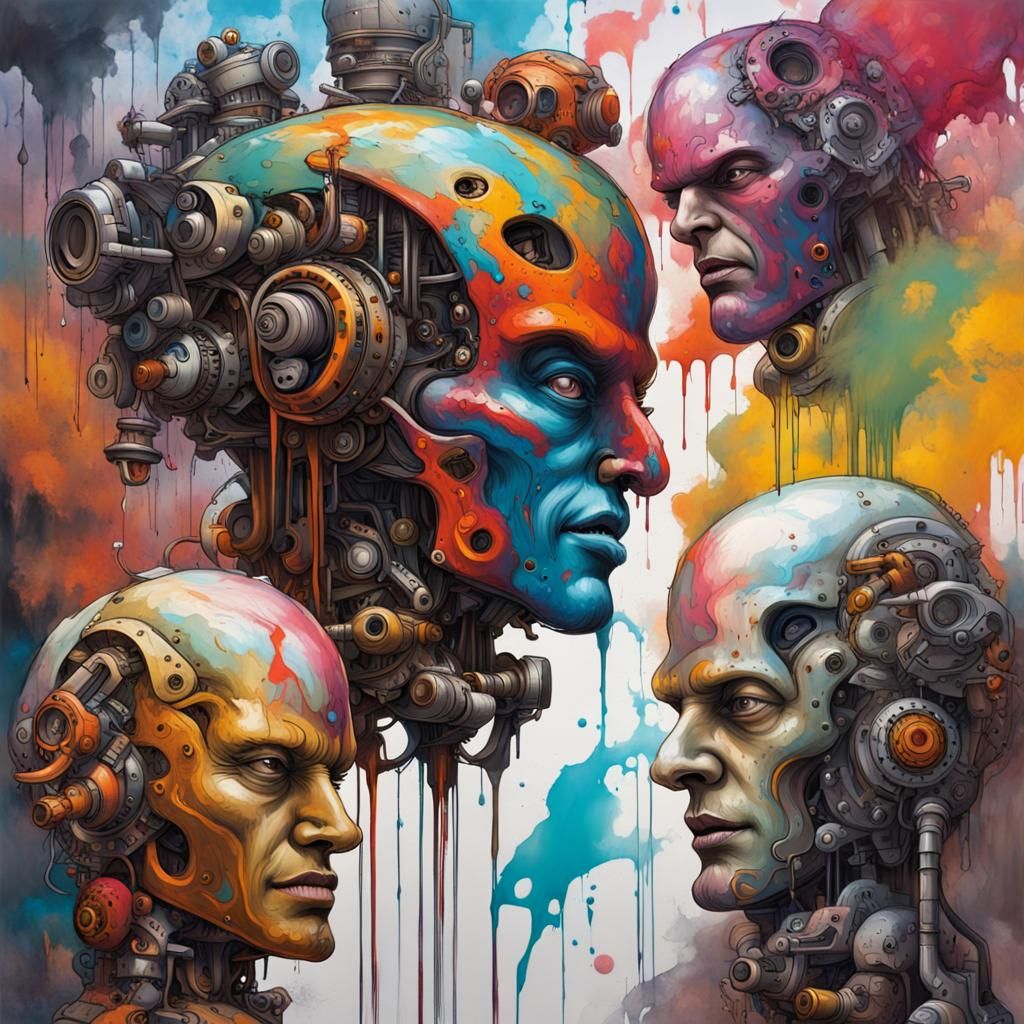 The God Machine, the heads of multiple gods attached to a mech machine ...