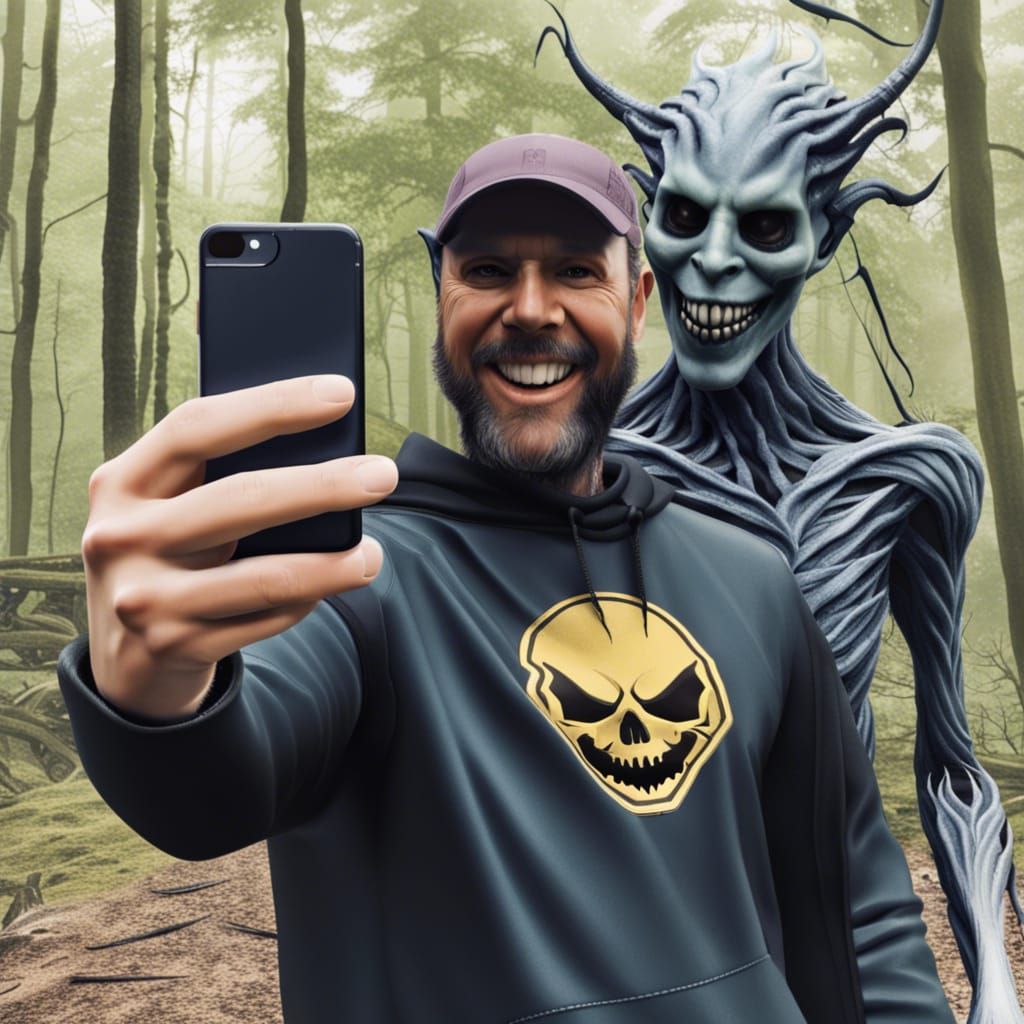 a man taking a selfie with a friendly Banshee - AI Generated Artwork ...