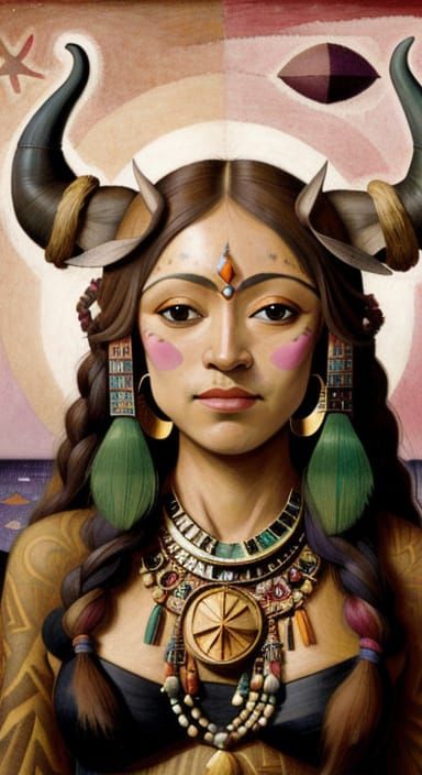 Lady Minotaur Portrait in Surrealist Style - AI Art