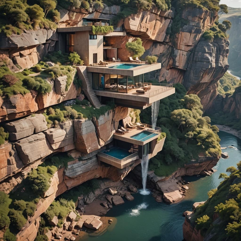 architecturally designed cliffside house on the edge of a beautiful ...
