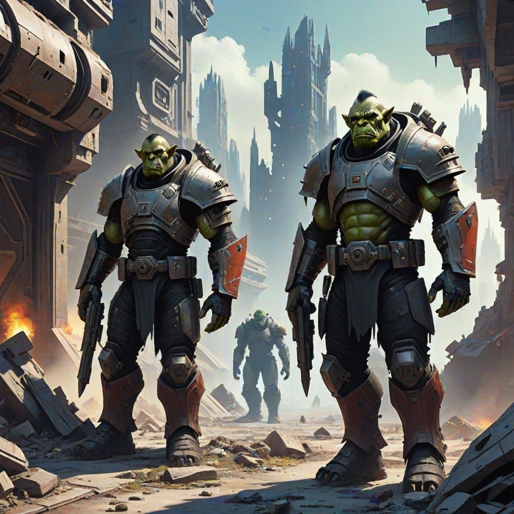 Sci-fi orcs with sci-fi armed outfits
