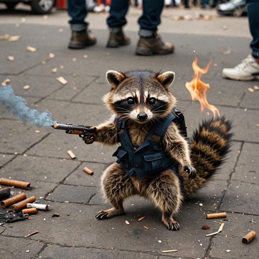 a cute small raccoon walking with badass attitude - AI Generated ...
