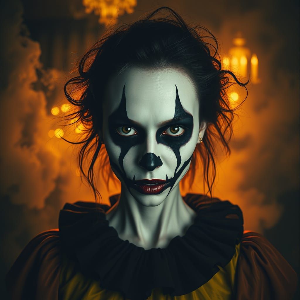 Eerie 19th Century Carnival Woman in Grotesque Clo... - AI Art