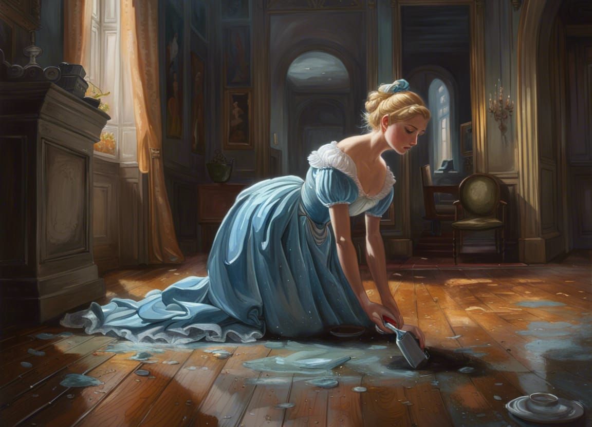 Cinderella scrubbing the floor - AI Generated Artwork - NightCafe Creator