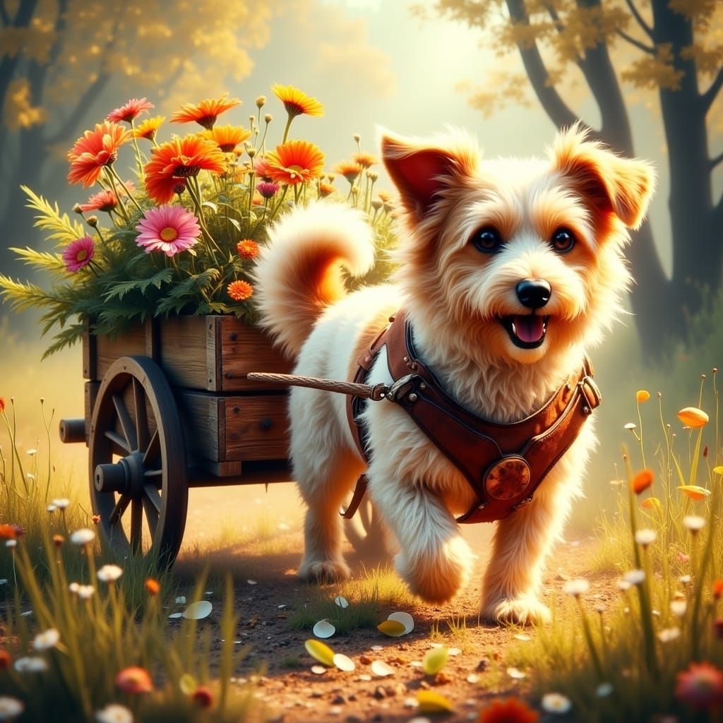 A Dog's Grueling Task in a Macabre Landscape - AI Art