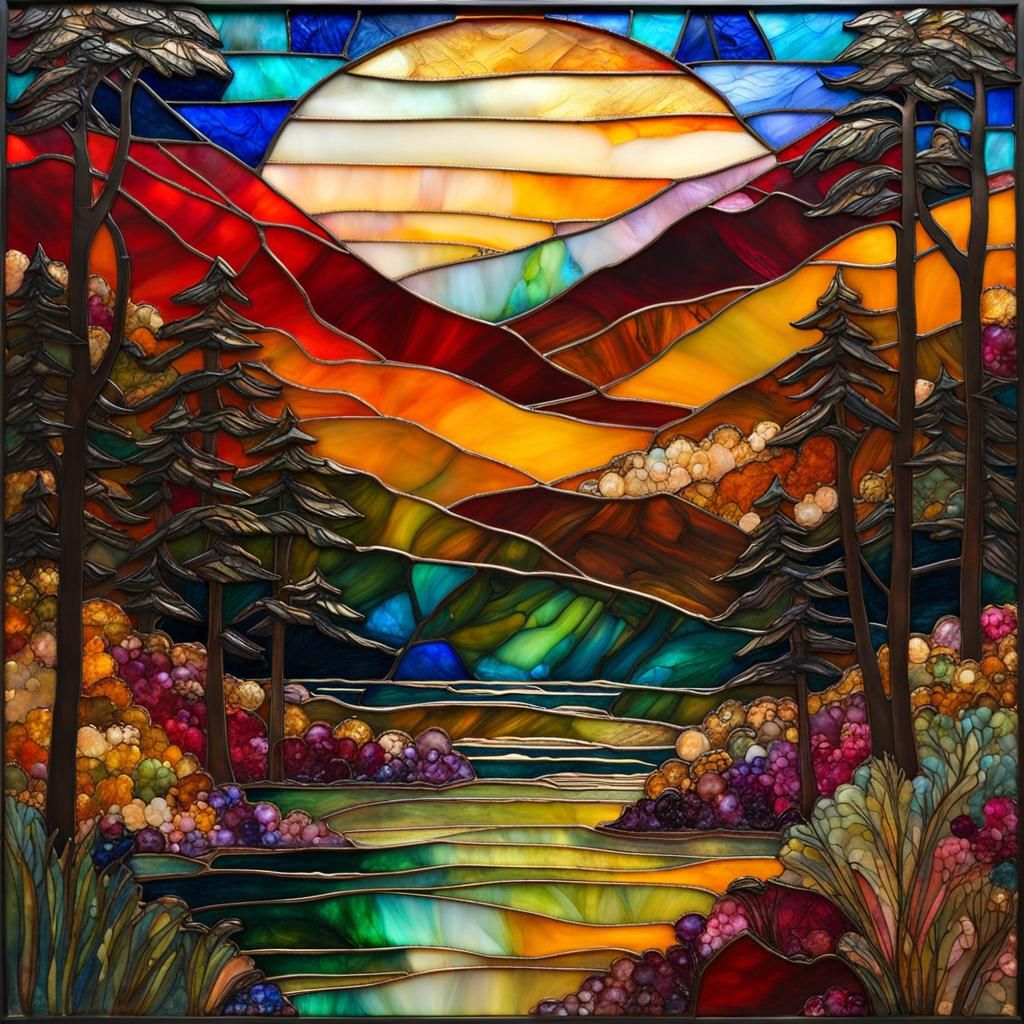 Stained glass landscape IV - AI Generated Artwork - NightCafe Creator