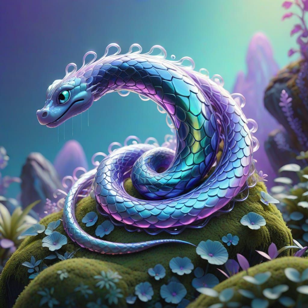 Biomechanical Serpentine Creature in Vibrant, Irid... - AI Art