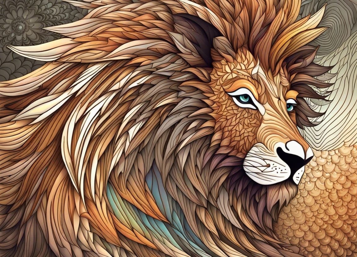 wild boar male lion mane abstract vector fractal, wave function ...