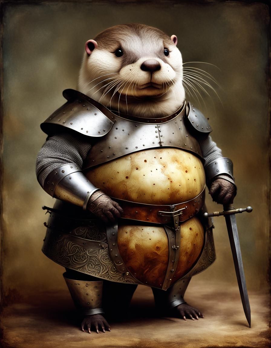 "Obese Medieval Otter Knight in Potato skin Armor": photograph by ...