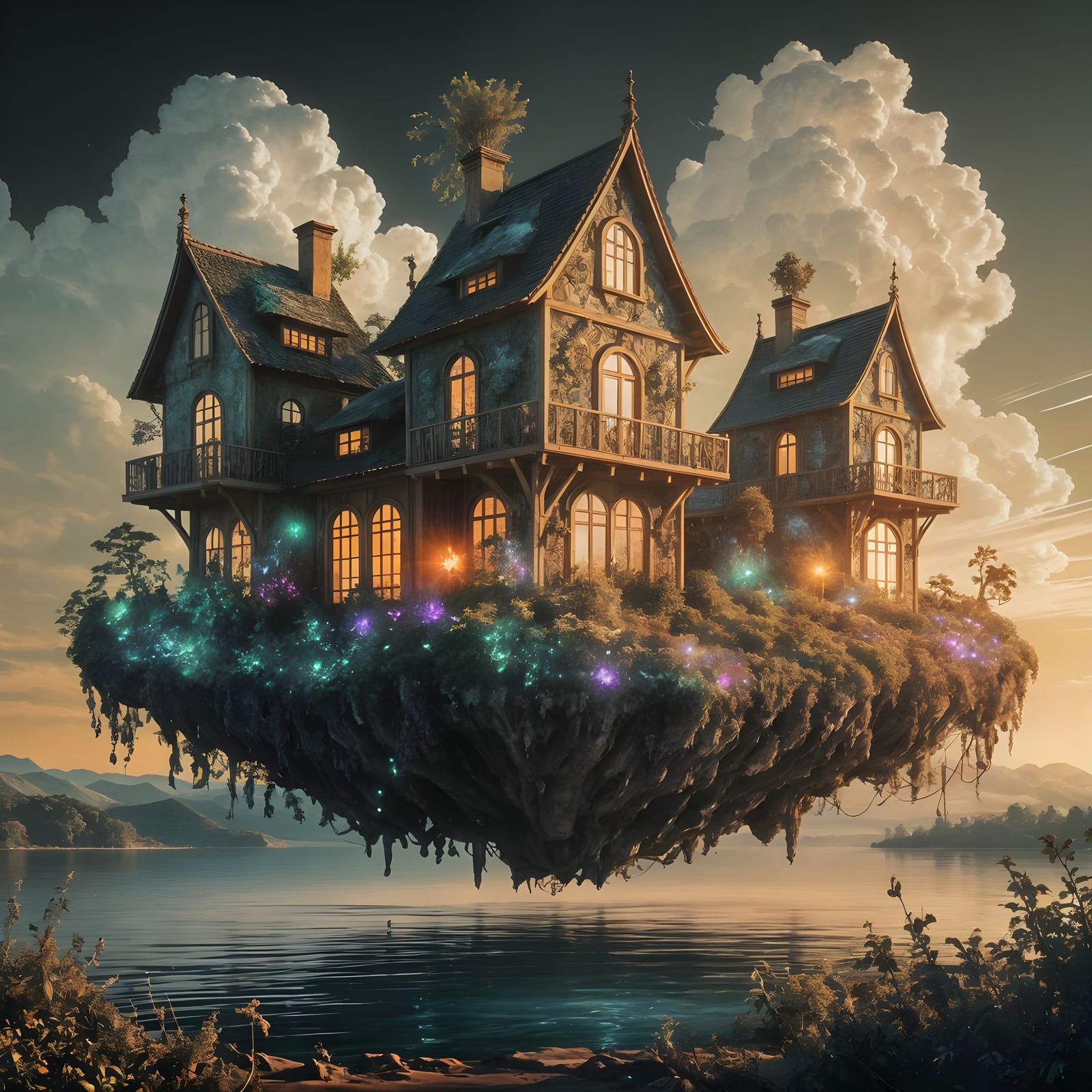 Solarpunk-inspired community living in harmony with nature on a ...