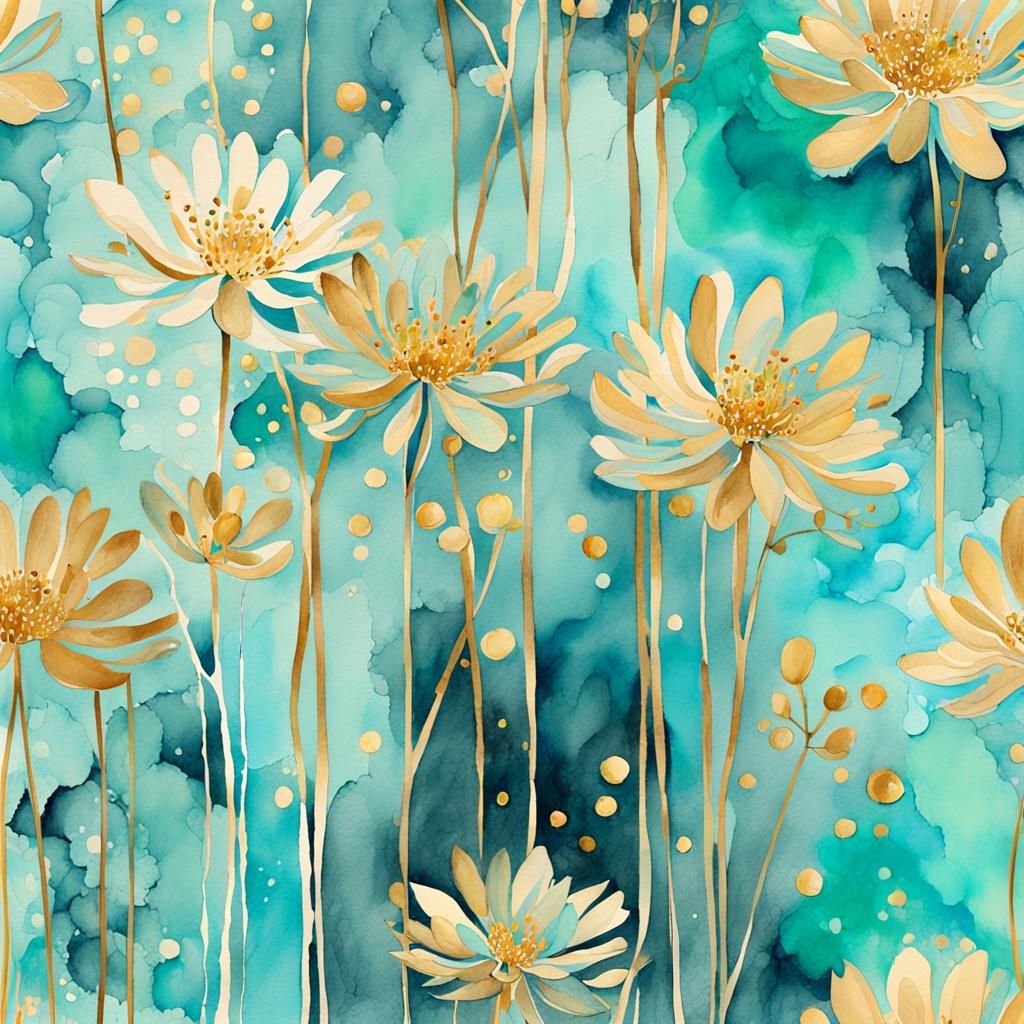 Turquoise-gold abstract flowers - AI Generated Artwork - NightCafe Creator