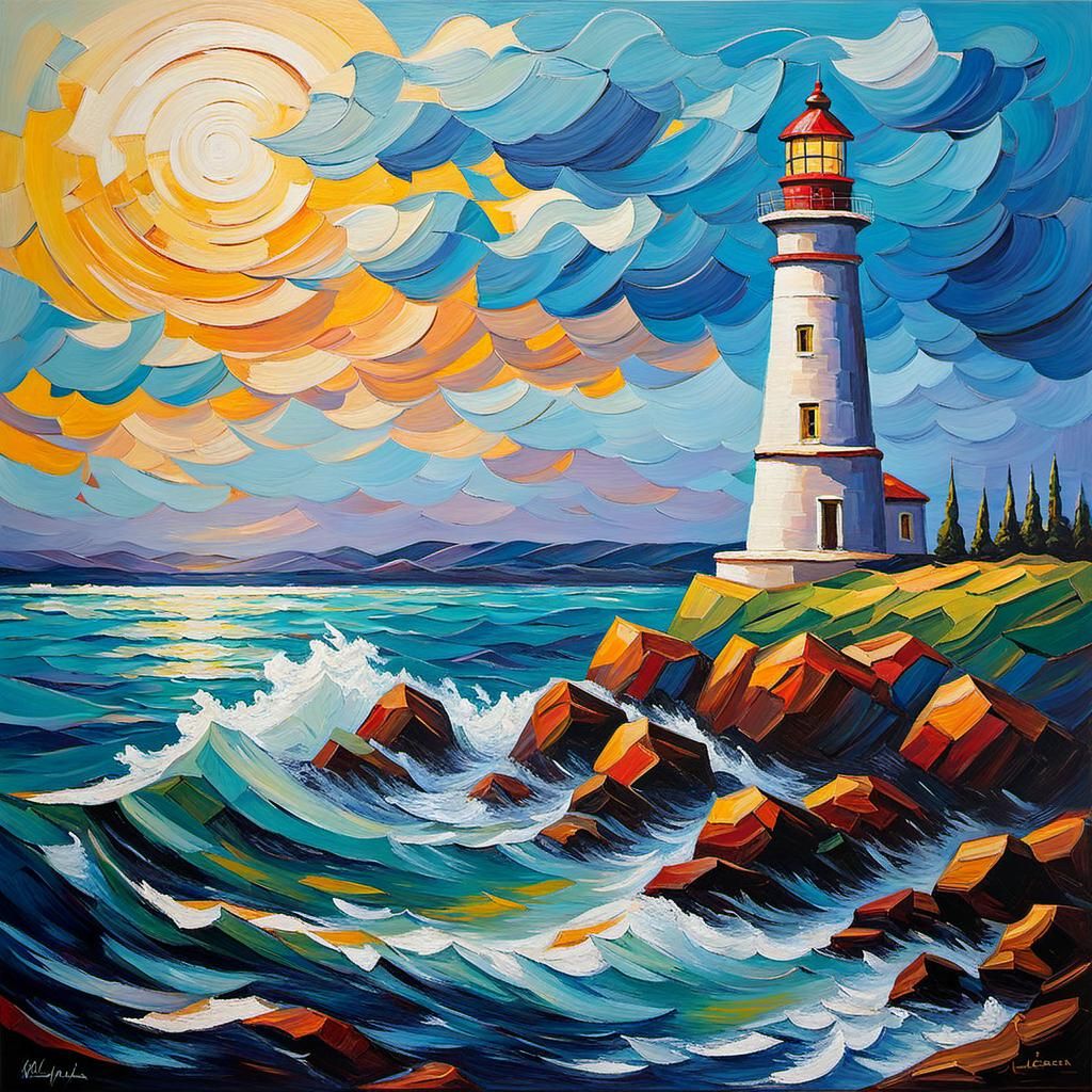 Heavy texture lighthouse painting - AI Generated Artwork - NightCafe ...