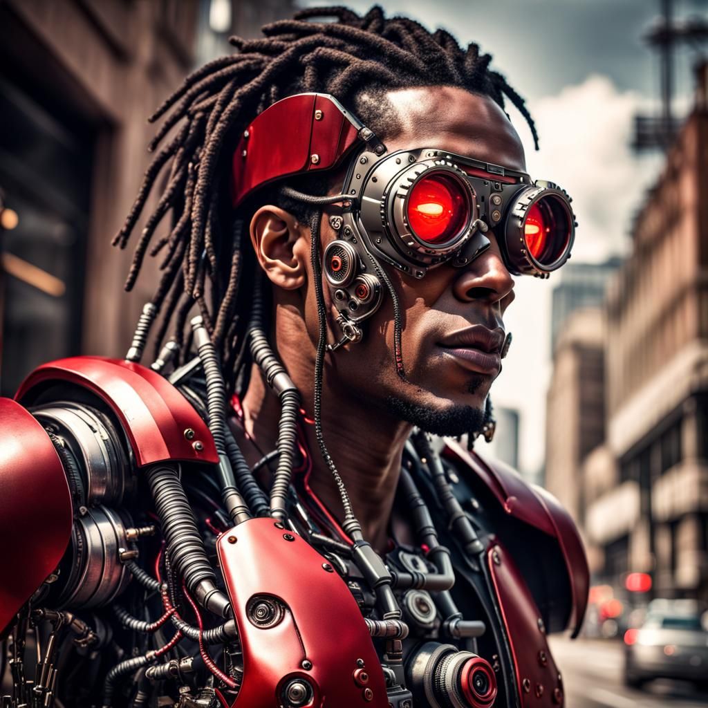 steampunk cyborg with robotic with implants coming out of his body ...