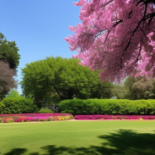 Trees in a park full of flowers. - AI Generated Artwork - NightCafe Creator
