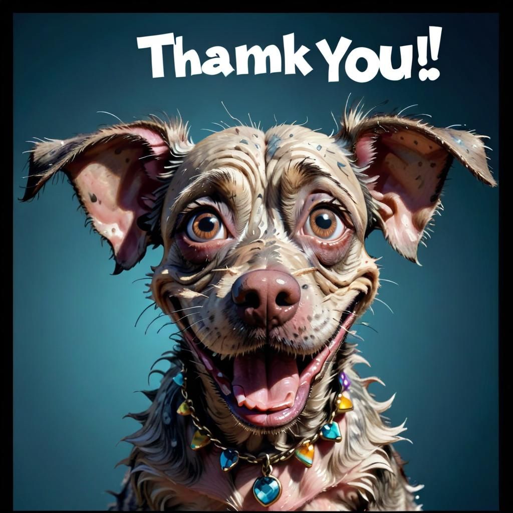 "Thank You!" Text across bottom. Ugliest dog you have ever seen. goofy ...