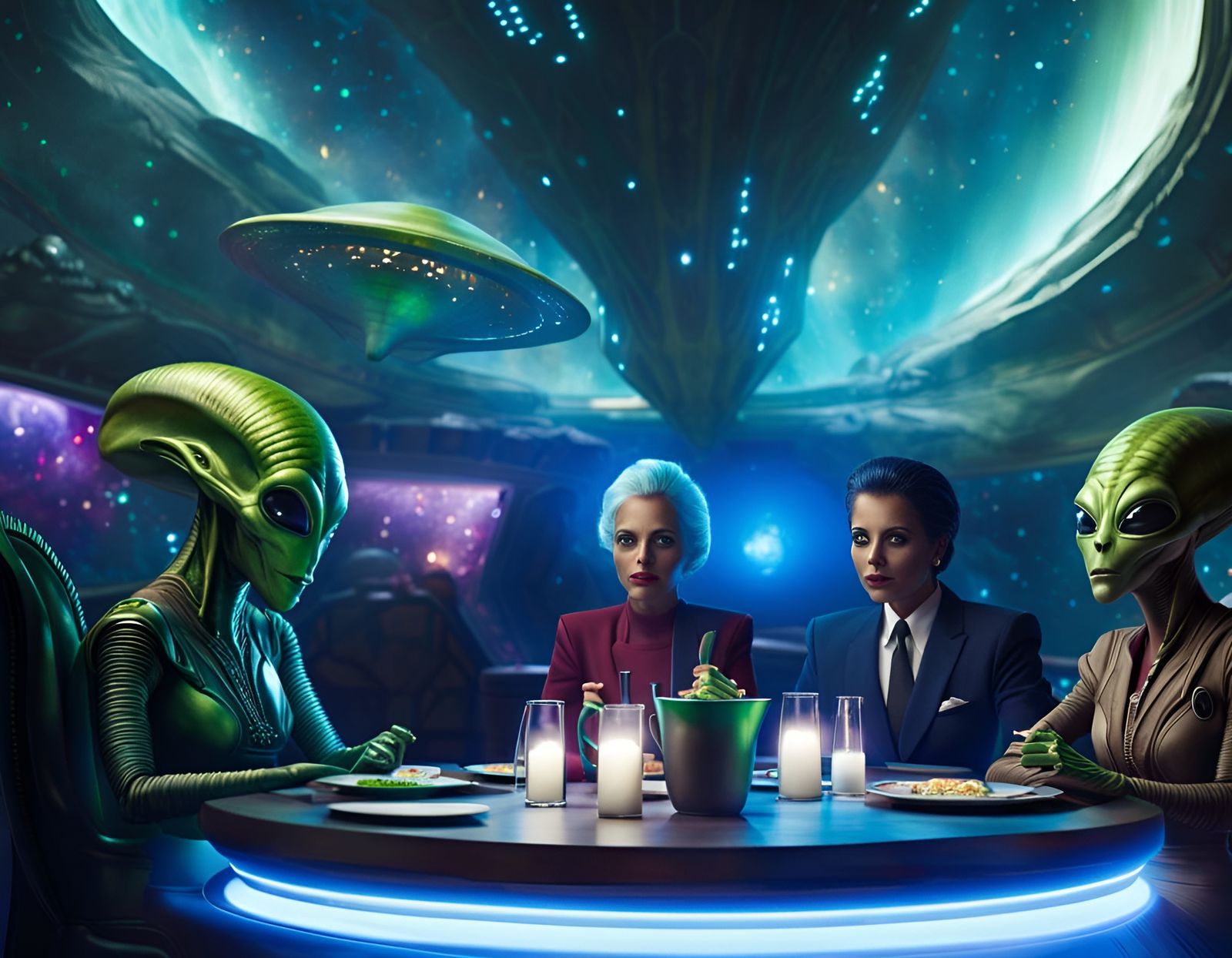 Aliens sitting in the Restaurant at the end of the universe - AI ...