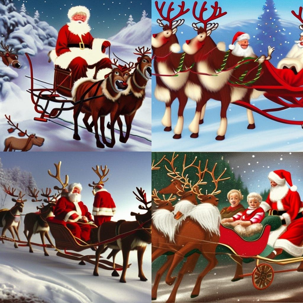Santa in his sleigh being pulled by eight reindeer - AI Generated ...