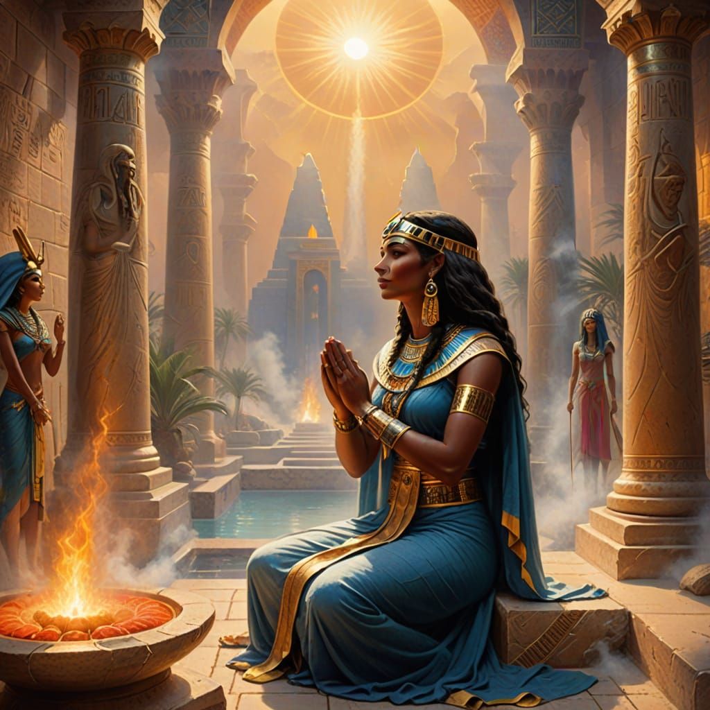 Ethereal Ancient Egyptian Priestess Prays to Sun G... - AI Art