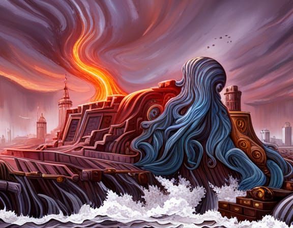 chthulu smashing submarines graffiti art, splash art, street art, spray ...