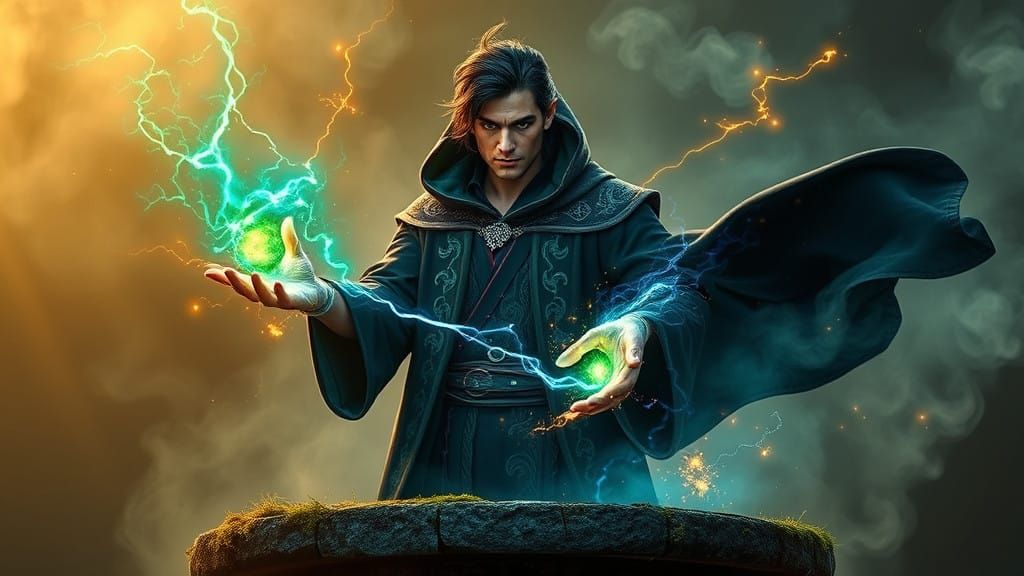 Elven Sorcerer Weaving an Arcane Spell