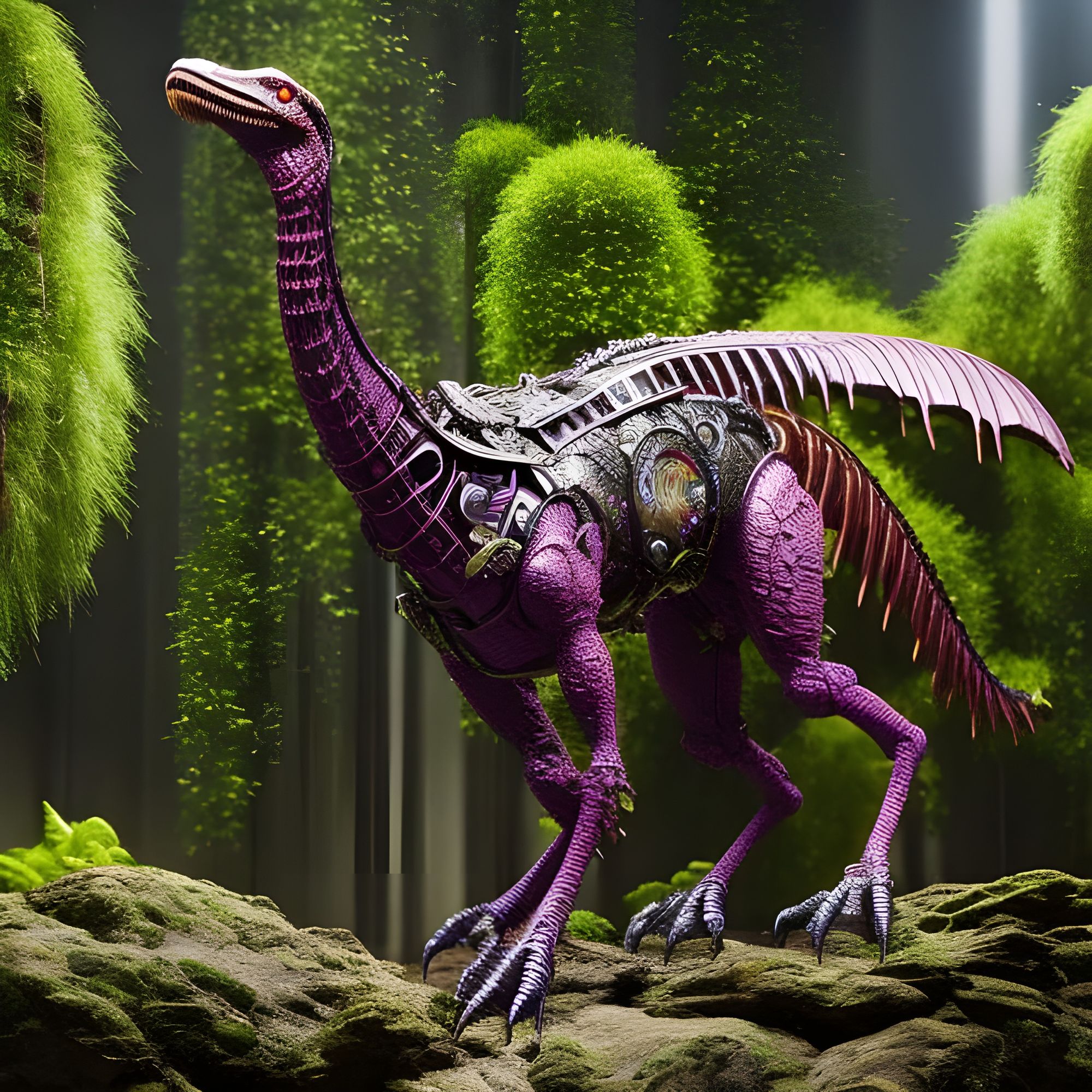 Purple cyborg raptor in the forest : r/nightcafe