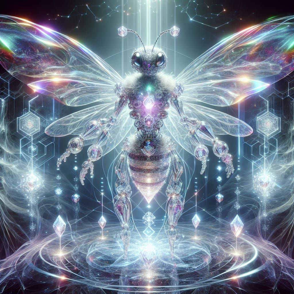 Ethereal Crystal Guardian: Shimmering Humanoid Bee... - AI Art