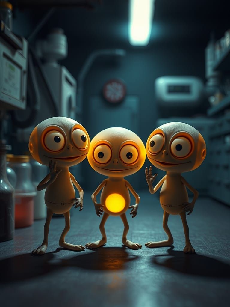 Claymation Characters in Dimly Lit Laboratory - AI Art