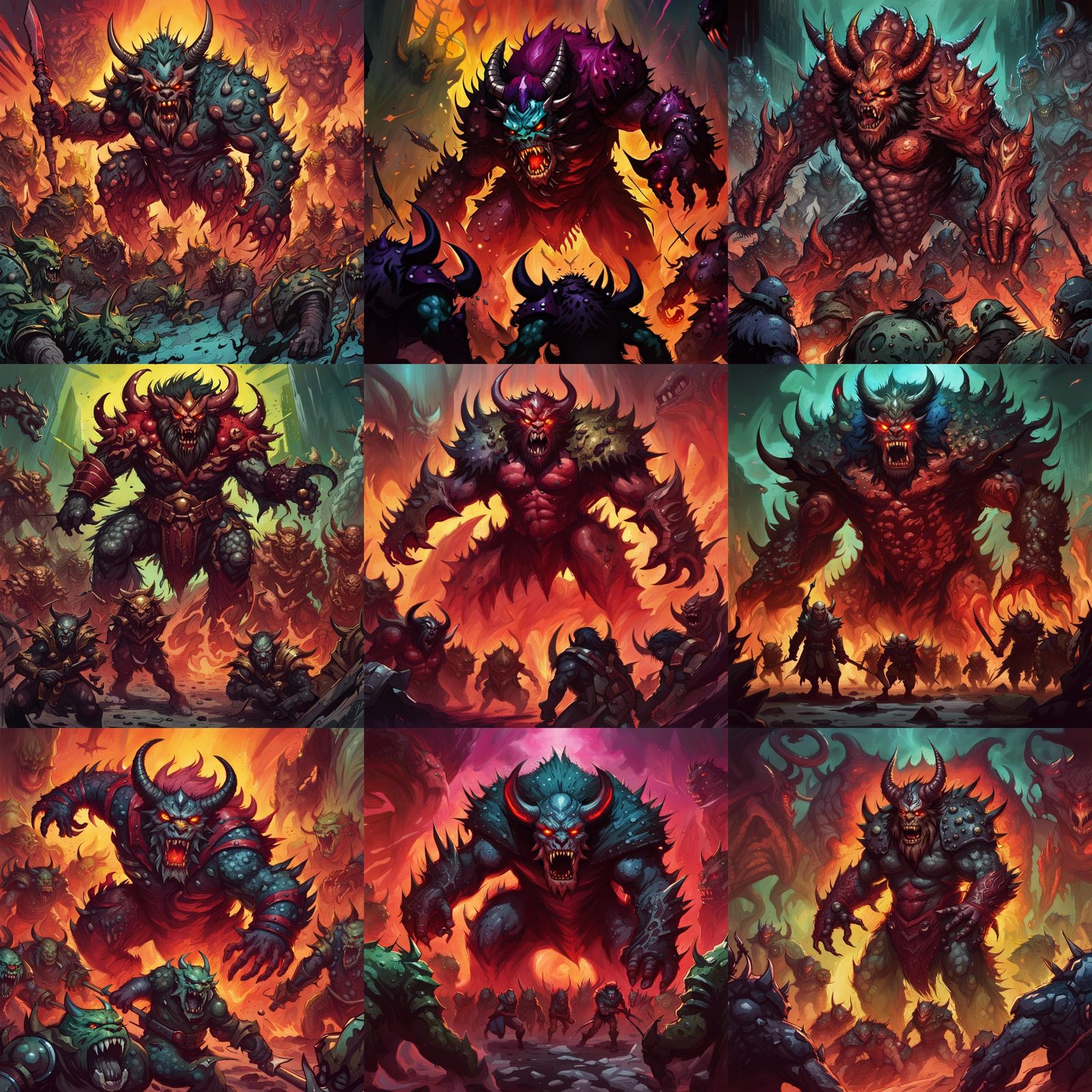 Demon warlord beast leading a monster army, sci-fi comic book concept ...