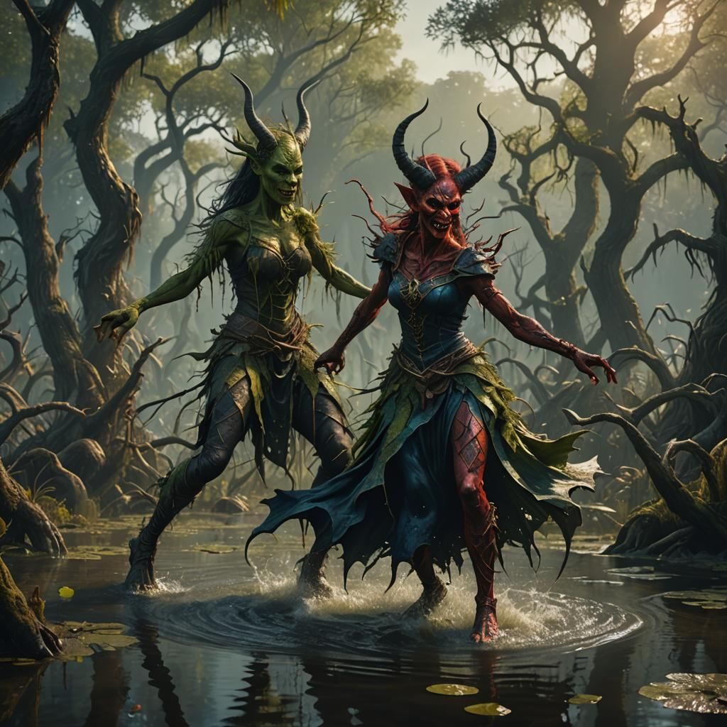 Swamp Woman Dancing with the Devil - AI Generated Artwork - NightCafe ...