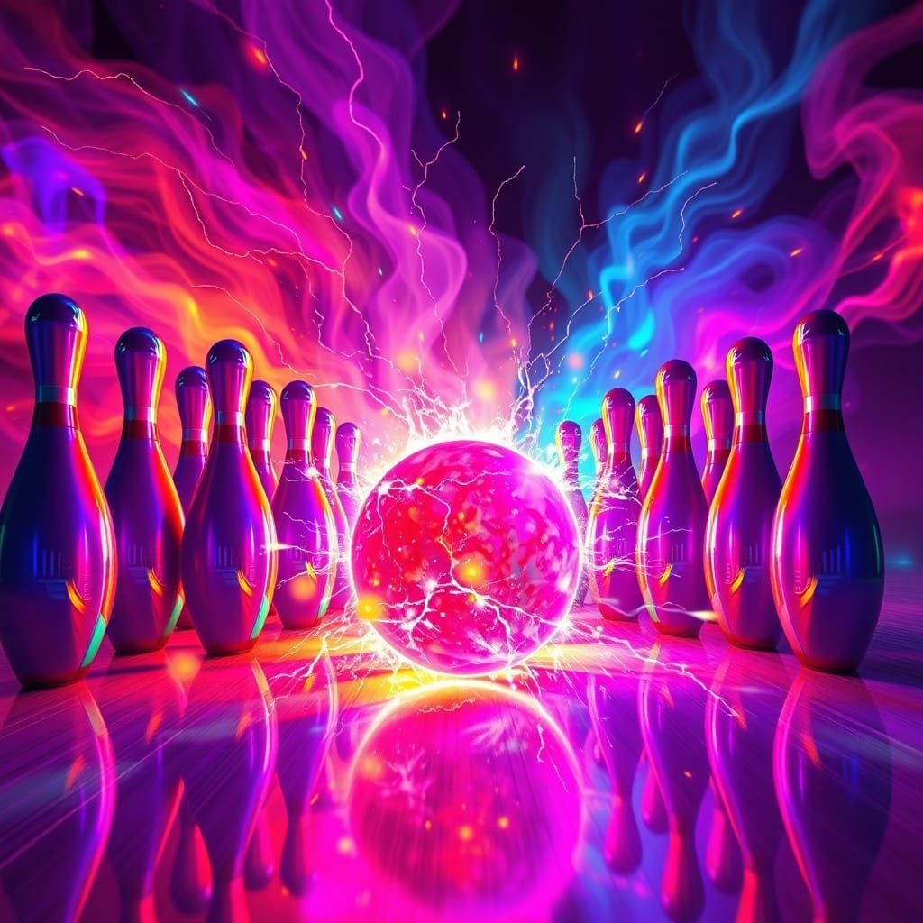 Electric Dreamscape Bowling Ball Explosion - AI Art