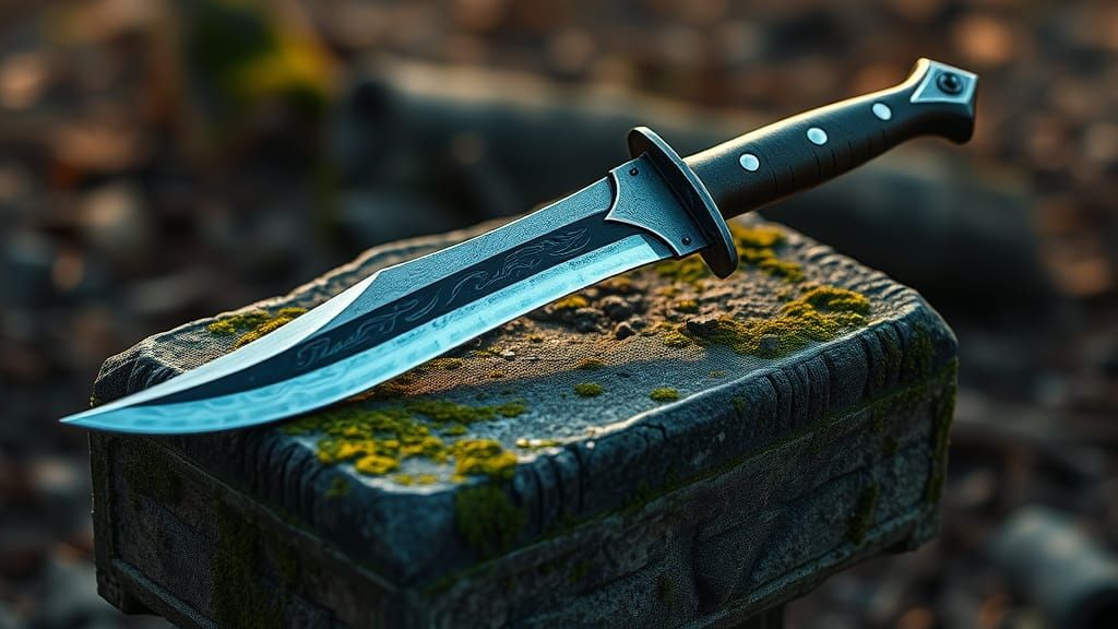 Ethereal Dagger on Ancient Stone Plinth - AI Art