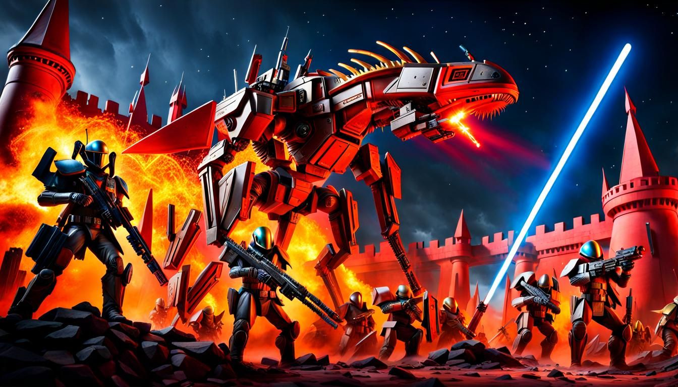 no1. A Robotic Dragon with Medieval Armored Warriors with Futuristic ...