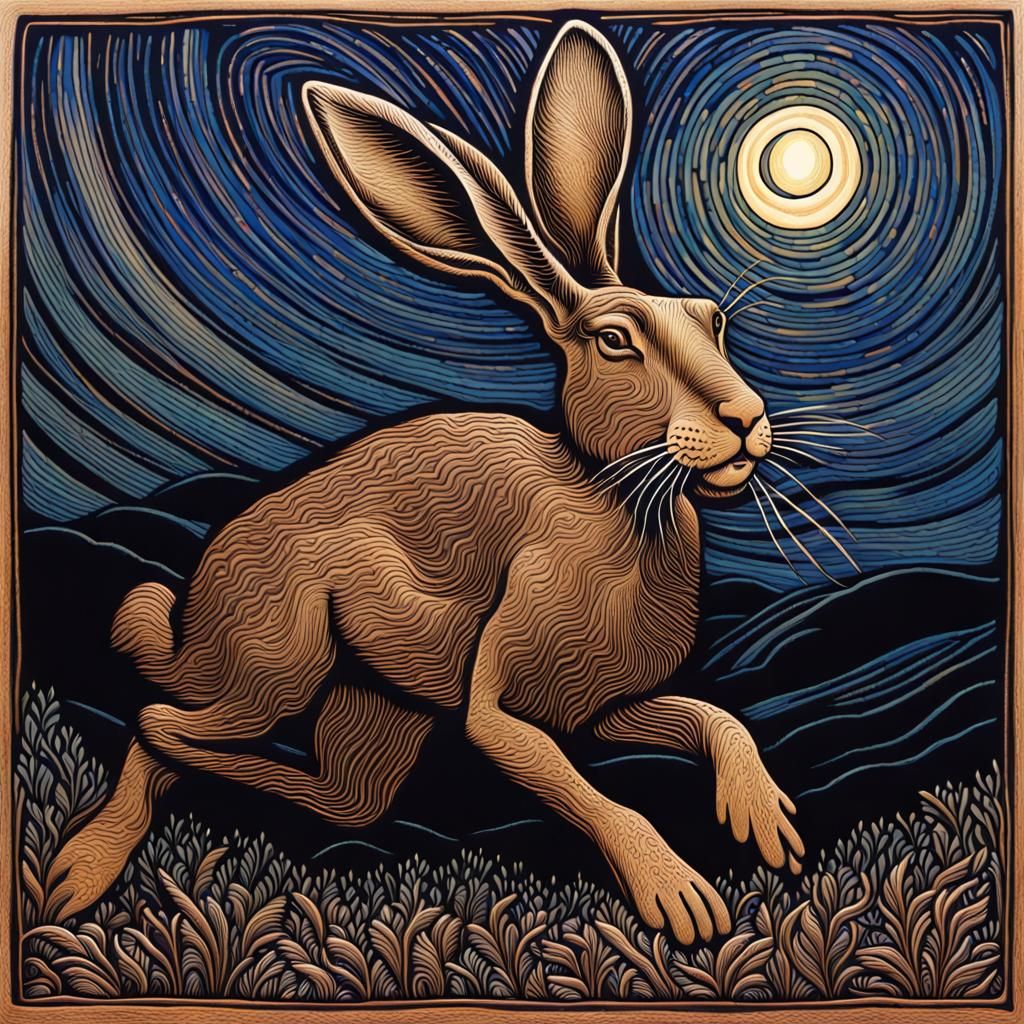 Rabbit lino cut __ style inspired by GummiFish - AI Generated Artwork ...