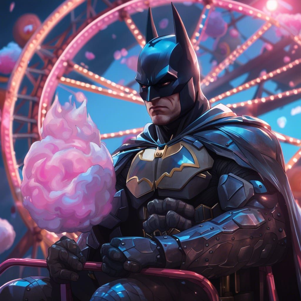 Batman on a Ferris wheel with cotton candy in hand. - AI Generated ...