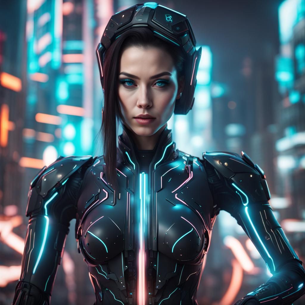 A beautiful stunning irresistible android woman Tron girl, Cyberpunk ...